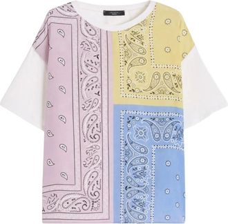 Max Mara Femme, Tops, Multicolore, Taille: 44 FR T-shirt imprim&eacute; en soie et jersey de coton stretch