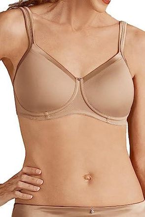 Amoena Womens Lara Satin Pocketed Seamless Wire Free T-Shirt Bra, Nude, 34AA