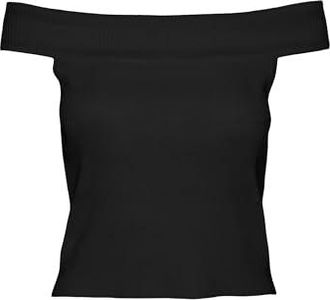 Vero Moda Vmwillow Haut à épaules dénudées Top en Tricot, Noir, S Femme