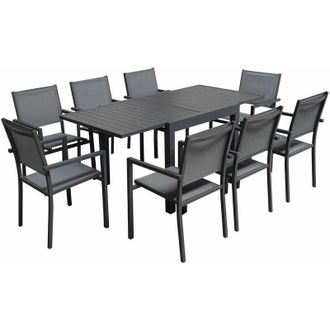 Happy Garden Salon de jardin VENEZIA extensible 90/180 en textil&egrave;ne gris 8 places - aluminium anthracite