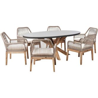 Beliani Gartenm&ouml;bel Set 6-Sitzer ORISTANO inkl. Kissen Beton Beige