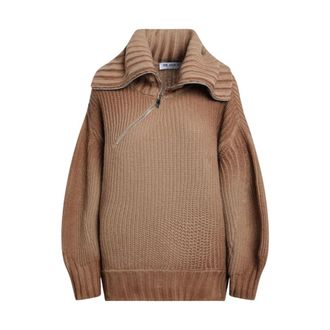 The Attico Femme, Pulls, Brun, Taille: 36 FR Pull en maille c&ocirc;tel&eacute;e &agrave; zip asym&eacute;trique