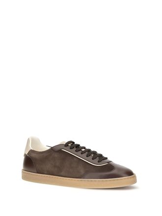 Brunello Cucinelli Mens Leather Sneakers With Suede Details Brown