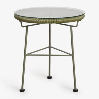 Sklum Runder Beistelltisch &Oslash;45 cm aus Stahl und Kunstgeflecht Acapulco Tiefes Gr&uuml;n Olive