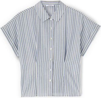 Motivi Femme, Blouses et Chemises, Bleu, Taille: 44 FR Chemise en mousseline &agrave; rayures lurex