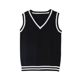 Generic Pull pour femme - D&eacute;contract&eacute; - Col en V - Couleur : Collision - Sans manches - Petit pull pour femme, Noir, XXL