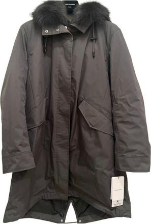 Yves Salomon Grey Fur Lined Fox Trim Hooded Parka Size M