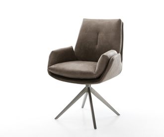 DELIFE Drehstuhl Clea-Flex Mikrofaser Taupe Vintage Kreuzgestell breit Graphit 360&deg; drehbar Wippfunktion, Esszimmerst&uuml;hle