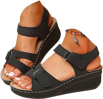 Generic Sandales espadrilles compens&eacute;es pour femme avec bride arri&egrave;re et sangle de cheville - Chaussures larges avec soutien de la vo&ucirc;te plantaire - Plateform