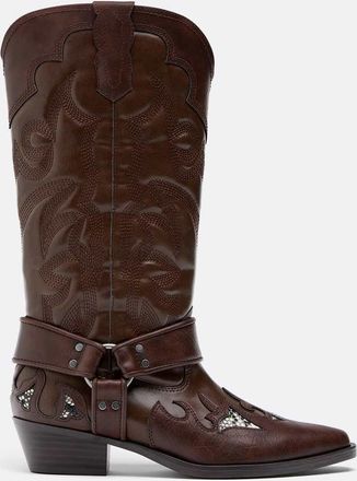 Stradivarius Santiags avec d&eacute;tails &agrave; imprim&eacute; animal - Marron-Brown