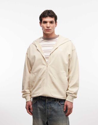 The North Face U Essential - Sweat &agrave; capuche oversize &agrave; fermeture &eacute;clair - Taupe d&eacute;sert-Neutre