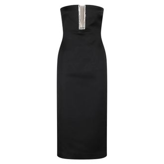 DAVID KOMA Schwarzes Midi-Kleid mit Kristallstickerei - - Dresses - Damen - Schwarzk - S