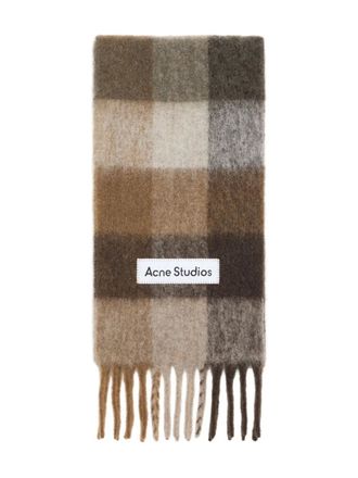 Acne Studios &eacute;charpe frang&eacute;e &agrave; carreaux - Marron
