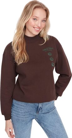 Trendyol Trendyol Womens Standing Collar Plain Figurbetont Sweatshirt, Brown, XS
