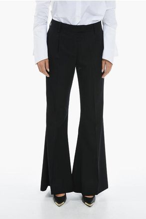 Prada Virgin Wool Flared Trousers GABARDINE with 4 Pockets and Bel size 42
