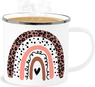 Shirtracer Emaille Becher Blechbecher - Tasse & Bohemian Deko - Boho Regenbogen - Leopard - 300 ml - Weiß Silber - kaffeebecher