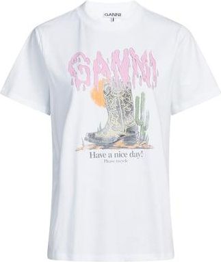 Ganni T-shirt imprim&eacute; manches courtes en coton