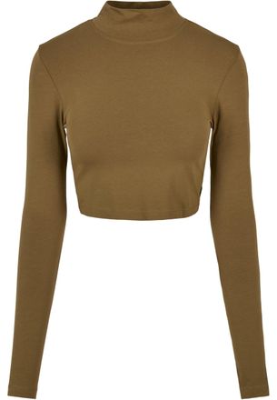 Urban Classics Damen Ladies Organic Cropped Turtelneck Longsleeve T-Shirt, tiniolive, XS
