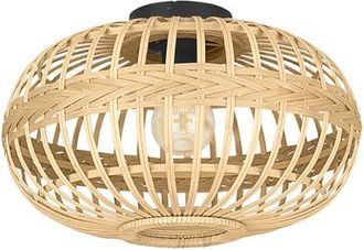 Eglo Deckenleuchte Amsfield, Deckenlampe Vintage, Natur, Boho, Hygge, Wohnzimmerlampe Decke aus Stahl in schwarz, Holz in Naturfarben, E27 Fassung, Ø 45 cm