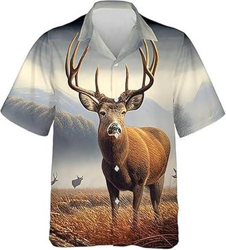 Keephen kewing Chasse au Cerf Impression 3D Chemise &agrave; Boutons pour Femmes Hommes Nouveaut&eacute; Chemises Hawaiiennes Manches Courtes Plage Chemise Aloha