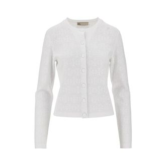 Tory Burch T Monogram Pointelle Strickjacke - - Knitwear - Damen - Wei&szlig; - S