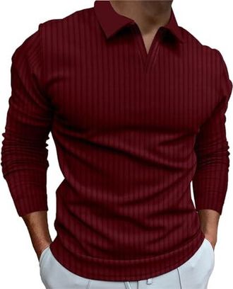 Generic Polo à manches longues pour homme - Uni et léger - Col à revers - Style décontracté - Col à revers - Tendance - Respirant - Pour lété - Patchwork - T-