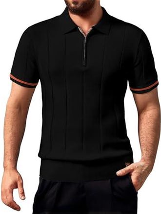 Generic Polo l&eacute;ger et respirant pour homme, coupe classique, d&eacute;contract&eacute;, vintage, boutonn&eacute;, confortable, extensible, t-shirts dext&eacute;rieur, Noir, XXL