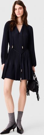 Maje Robe Courte Pliss&eacute;e - Bleu Marine - Maje