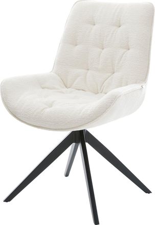 DELIFE Esszimmerstuhl Taimi-Flex Kreuzgestell breit Schwarz Bouclé Soft Beige 360° drehbar Wippfunktion