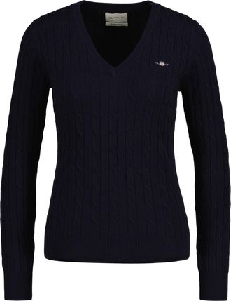 GANT Damen Stretch Cotton Cable V-Neck Pullover, Evening Blue, Standard