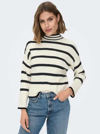 Only Stehkragenpullover ONLY ONLIBI L/S HIGNECK PULLOVER, Damen, Gr. XL, grau (wei&szlig;cap gray stripes), Rippstrick, Obermaterial: 50% Viskose, 27% Nylon, 23%