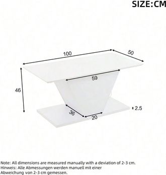 Generic platzsparender LED-Couchtisch in V-Form - Hochglanz-Wei&szlig; & Bezaubernde Beleuchtung f&uuml;r kleine Wohnzimmer - Der stylische 100x50 cm Tisch f&uuml;r raffinier