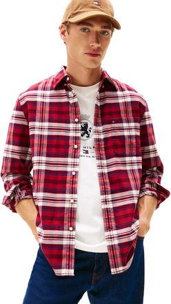 Tommy Hilfiger Lang&auml;rmeliges Herrenhemd mit Knopfleiste und Schottenkaro, Normale Passform, Regatta Red/Check, Mittel
