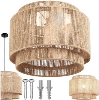 TecTake TecTake Suspension luminaire &Oslash;46 x 32 cm, Abat jour en jute, Style Boho, Lustre 40W, Abat jour plafond, Lustre salon boh&egrave;me, Plafonnier chambre Plafon