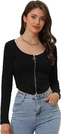 Allegra K T-Shirt décontracté à col en V pour Femmes Noir L