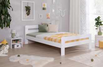 Ticaa Einzelbett Doppelbett Bert Kiefer Wei&szlig; aus Massivholz