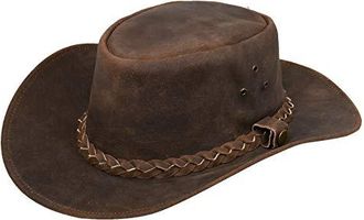 Infinity Leather Chapeau Australien Marron Unisexe Style Western Cowboy Outback en Daim Véritable Suède Cuir Daim XL