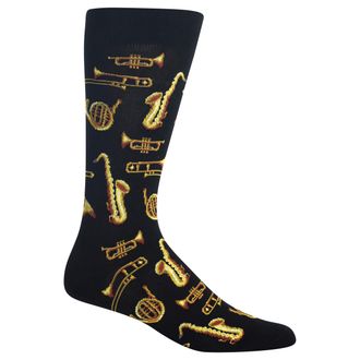 Hot Sox Herren-Socken für Gesprächsstarter, lässig, Crew-Socken, Jazz Instruments (schwarz), L
