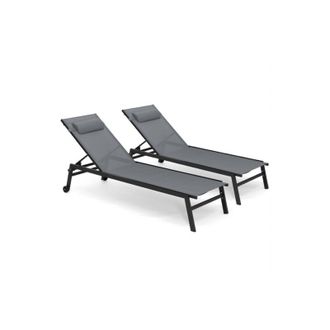 IDMarket Lot de 2 transats de jardin inclinables en aluminium SINTRA gris anthracite et noir