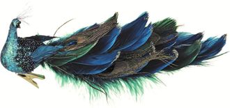 Premier H&auml;ngende Pfauendekoration - Clip mit Feder-Schwanz - 25 cm - Metall - Weihnachtsschmuck