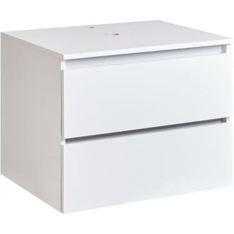 Beliani Meuble de Lavabo Suspendu Fa&ccedil;ade Cannel&eacute;e avec 2 Tiroirs 60 x 47 cm Effet Marbre Blanc Serra