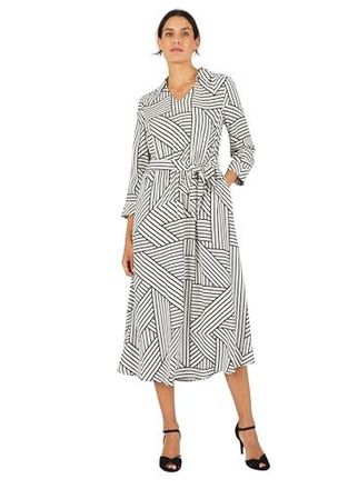 Damart Robe Cr&ecirc;pe Imprim&eacute; Graphique, Femme, Evas&eacute;e, Noir/Blanc Graphique, 44