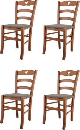 Tommychairs Tommychairs - 4er Set St&uuml;hle Cuore f&uuml;r K&uuml;che und Esszimmer, Robuste Struktur aus lackiertem Buchenholz im Farbton Kirschholz und gepolsterte Sitzfl&auml;ch