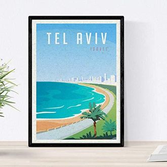 Nacnic Poster de Tel Aviv. Style vintage. Affiche de la ville en couleurs. Annonce d&acute;Isra&euml;l, au format A3 sans cadre