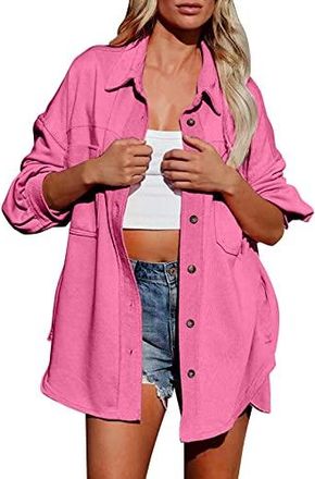 Generic Vestes pour femmes 2026 Veste d&eacute;contract&eacute;e &agrave; manches longues avec boutons Trench Coat Couleur unie, rose, M