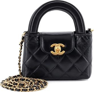 Chanel Kelly Top Handle Shopping Bag Quilted Shiny Aged Calfskin Nano crossbody bag - Schwarz