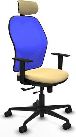 Piqueras y Crespo Ergonomischer Stuhl mit Kopfst&uuml;tze und 1D-Armen, h&ouml;henverstellbare Lendenwirbelst&uuml;tze und h&ouml;henverstellbares Kopfteil, Blau/Cremefarben