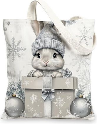 Generic Sac fourre-tout en toile r&eacute;utilisable pour le shopping Motif lapin de No&euml;l 33 x 38 cm