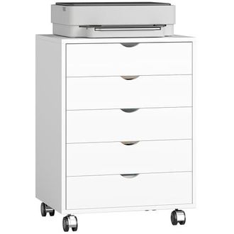 HOMCOM Classeur de Bureau avec 5 tiroirs, roulettes et Bloc, classeur de Bureau pour Documents A3/Letter/A4, classeur de Vertical &agrave; Faible encombrement, 50x4
