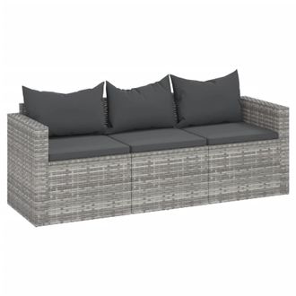 tidyard Gartensofa 3 Sitzer Rattan, Modular Sofa, Rattansofa, Gartenlounge, Gartenm&ouml;bel Poly Rattan Grau